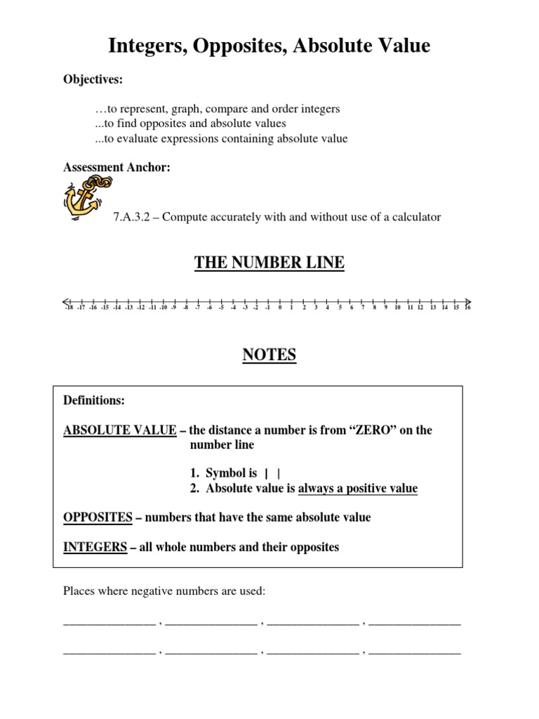 Notes - Integers and Absolute Value | PDF | Abstract Algebra | Algebra