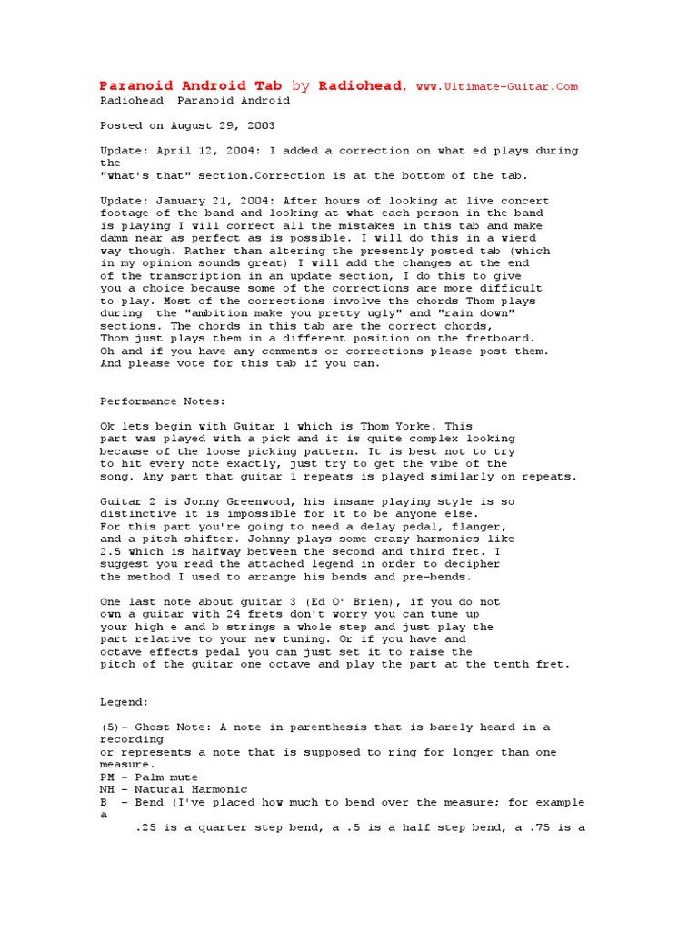 Paranoid Android Tab by Radiohead | PDF | Guitars | Chordophones