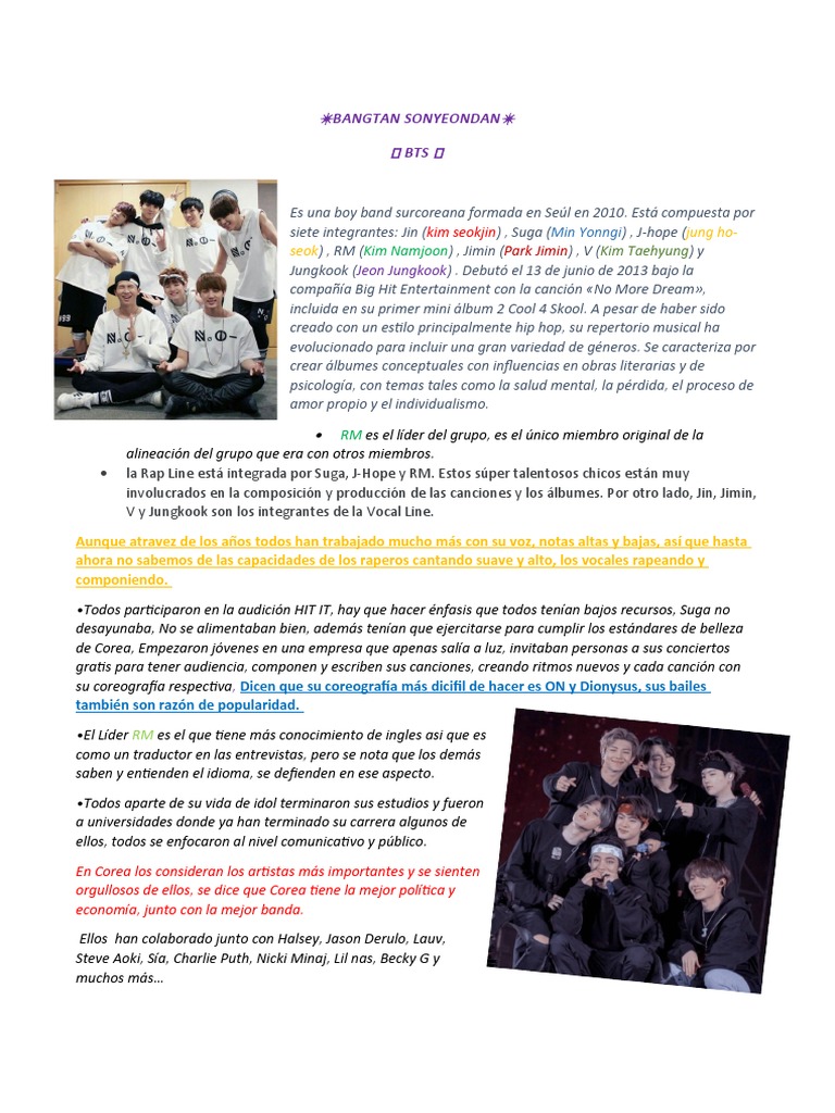 Biografía resumida de BTS | PDF | Música pop | Musica Popular
