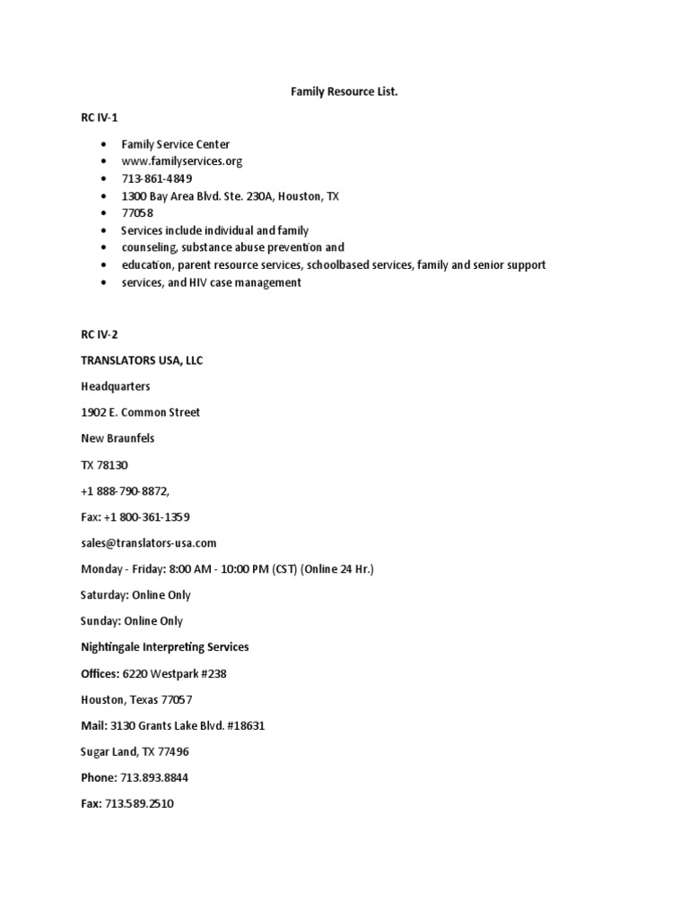 Family Resource List | PDF | Language Development | Child Development