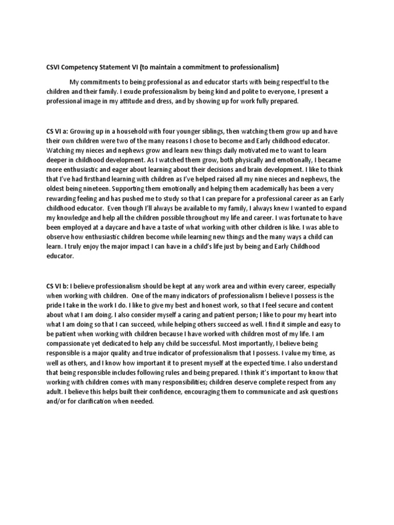 Csvi Competency Statement VI | PDF | Interpersonal Relationships ...