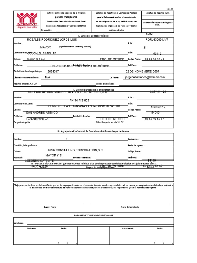 Formato 1 Infonavit R | PDF | Contador | Business