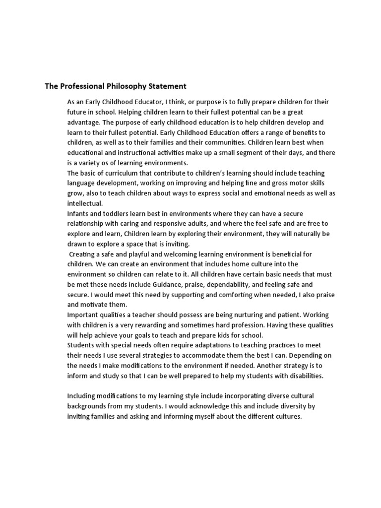 Professional Philosophy Statement | Download Free PDF | Early Childhood ...
