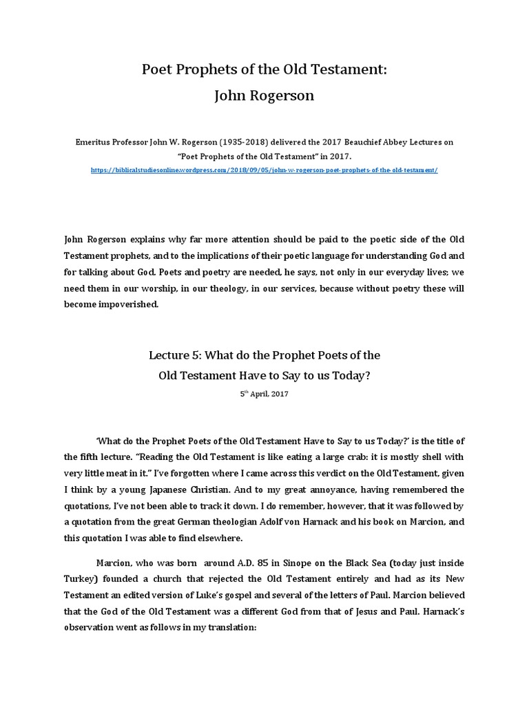 Poet Prophets of The Old Testament: John Rogerson | PDF | Old Testament ...