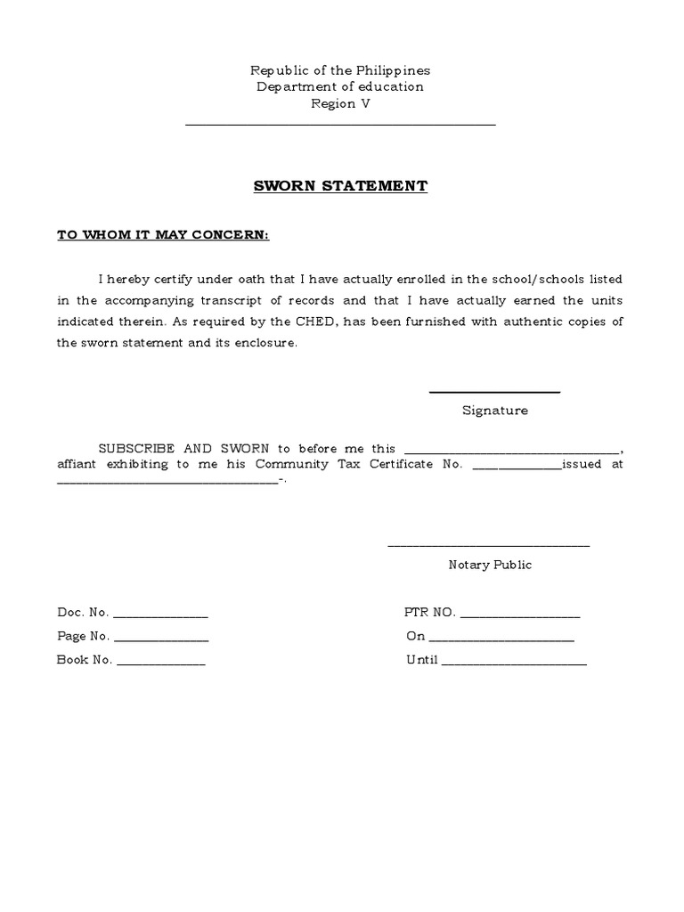 Sworn Statement Erf | PDF