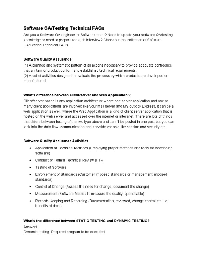 Software Testing Technical FAQs | Download Free PDF | Software Testing ...