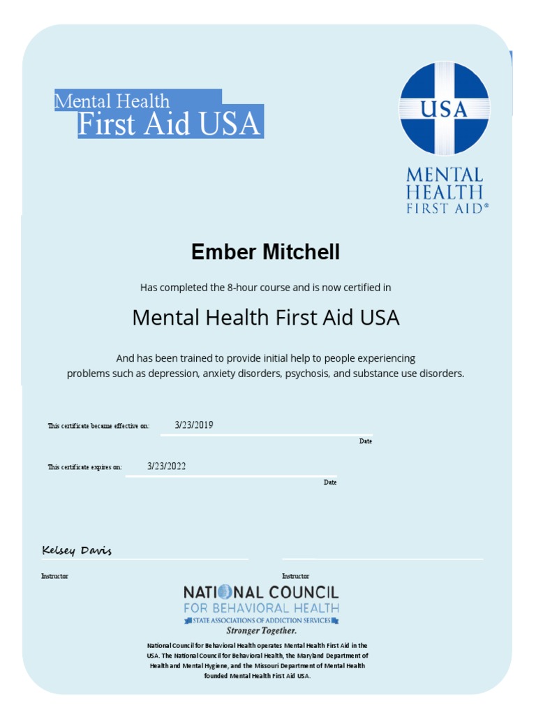 Mental Health First Aid Certificate | PDF