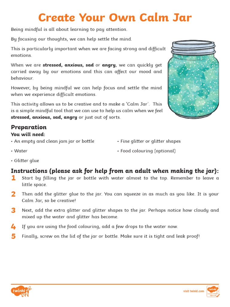 Calm Jars Activity Sheet | PDF | Human Nature | Psychology