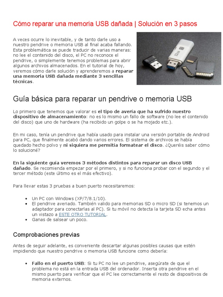 Cómo Reparar Una Memoria USB Dañada - Solución en 3 Pasos | PDF ...