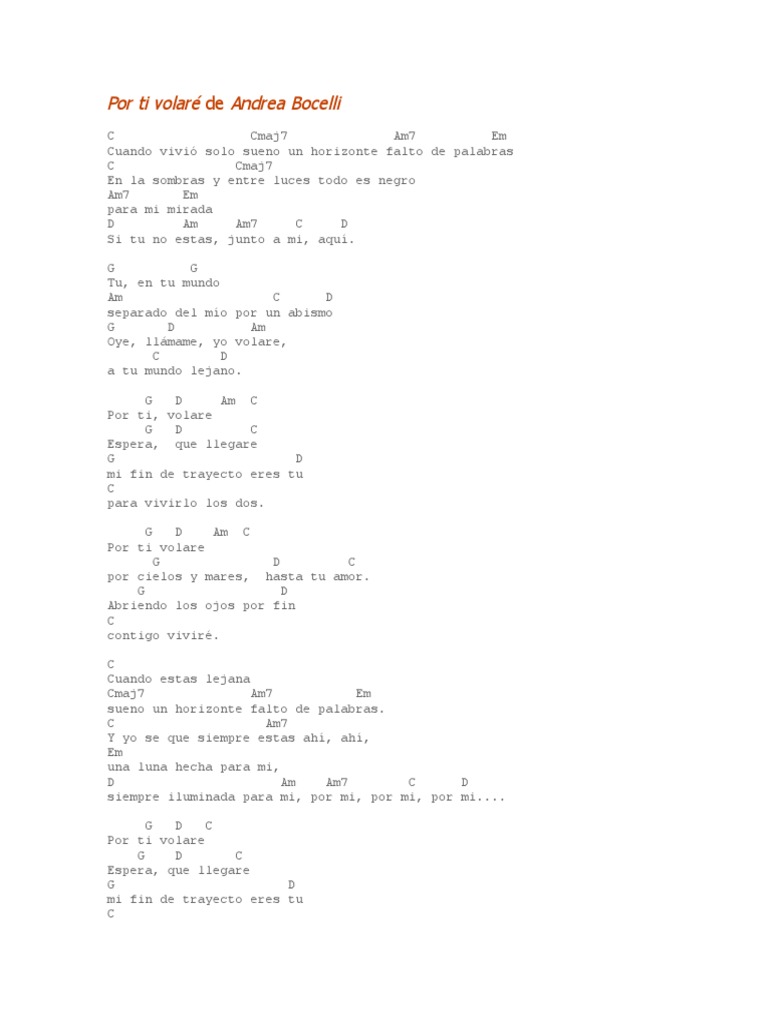 Acordes Por Ti Volaré de Andrea Bocelli | PDF