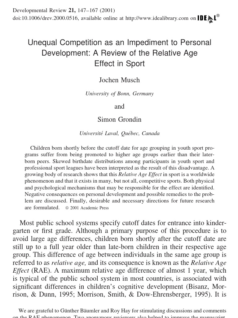 Jochen Musch & Simon Grondin - Relative Age Effect in Sports | PDF ...