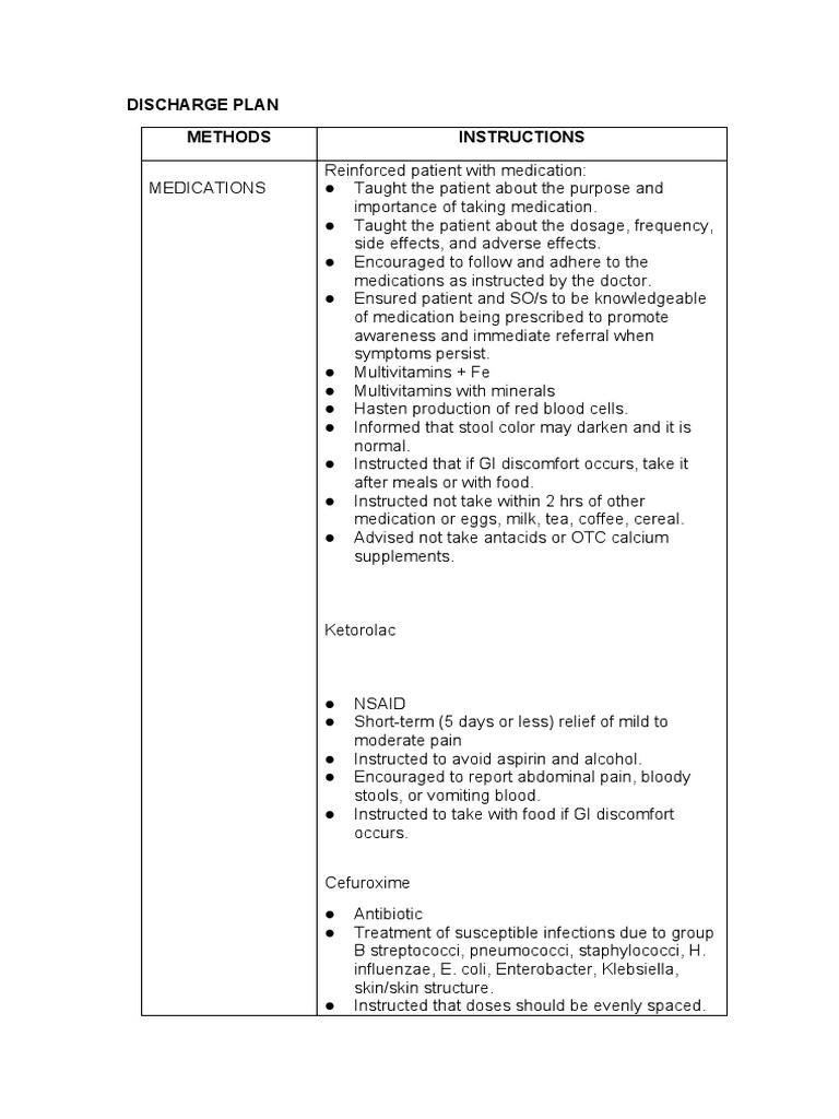Discharge Plan Methods Instructions | PDF | Dose (Biochemistry) | Chemistry