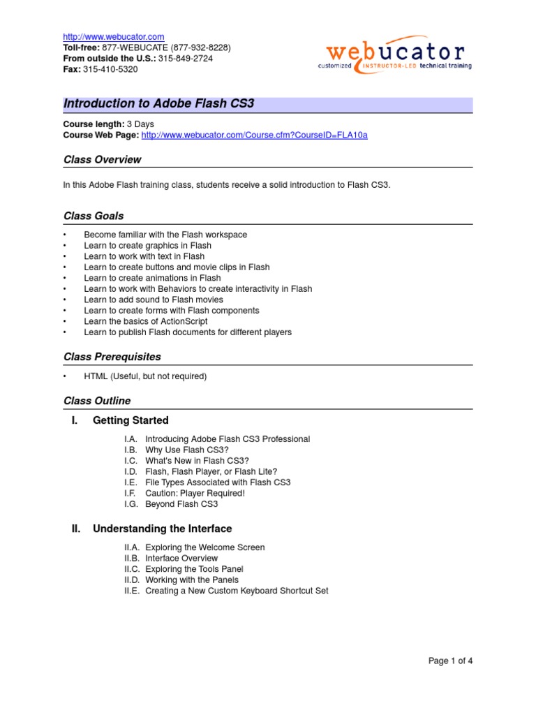 Introduction To Adobe Flash CS3: Class Overview | PDF | Adobe Flash | Computer Graphics