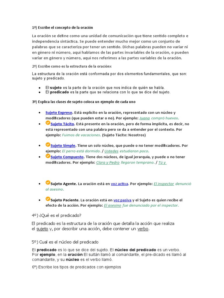 Partes de la Oración y Ejemplos | PDF | Verbo | Asunto (gramática)
