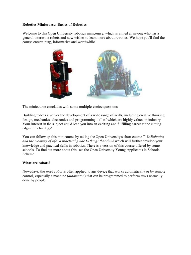 Basics Of Robotics Robot Technology