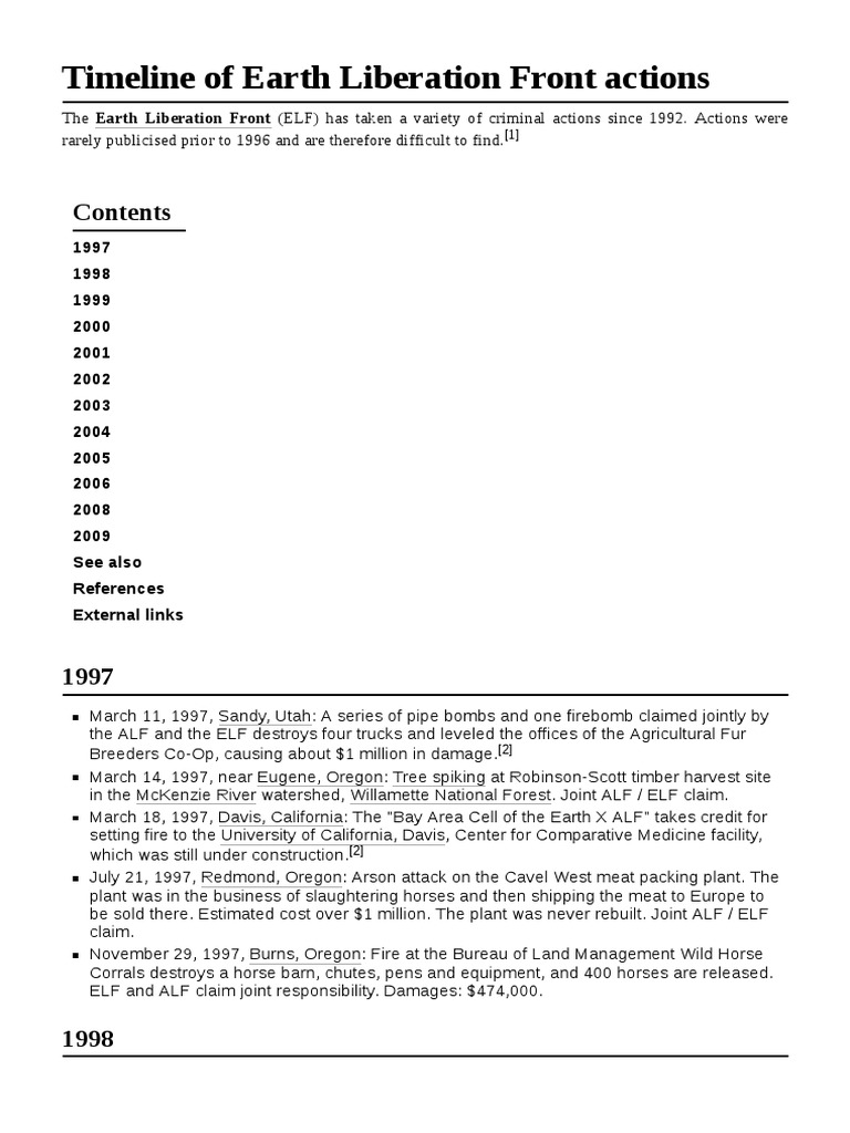 Timeline of Earth Liberation Front Actions | PDF | Arson | Violence