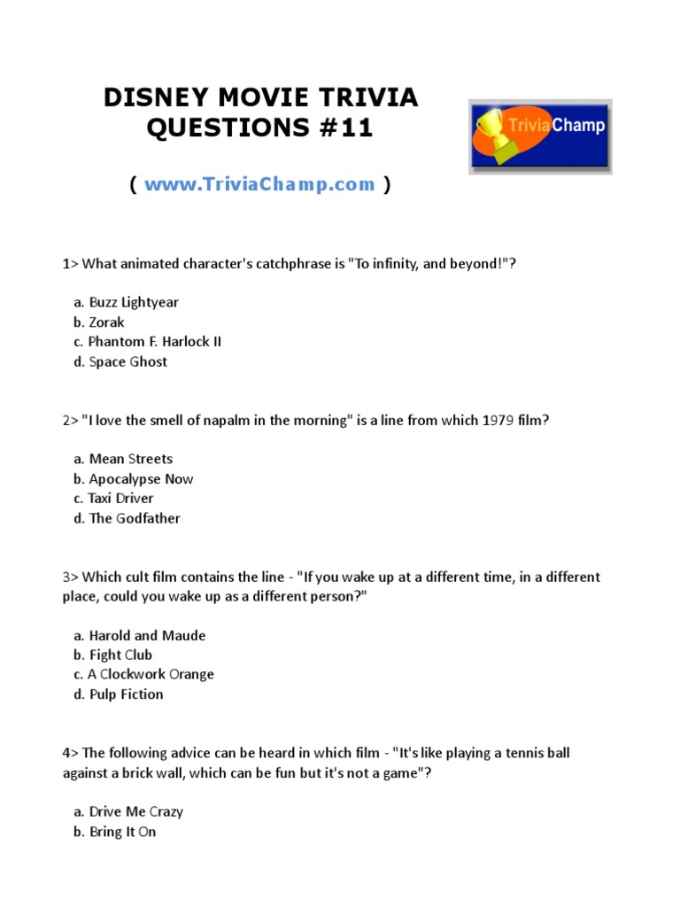 Disney Movie Trivia Questions E11 | PDF