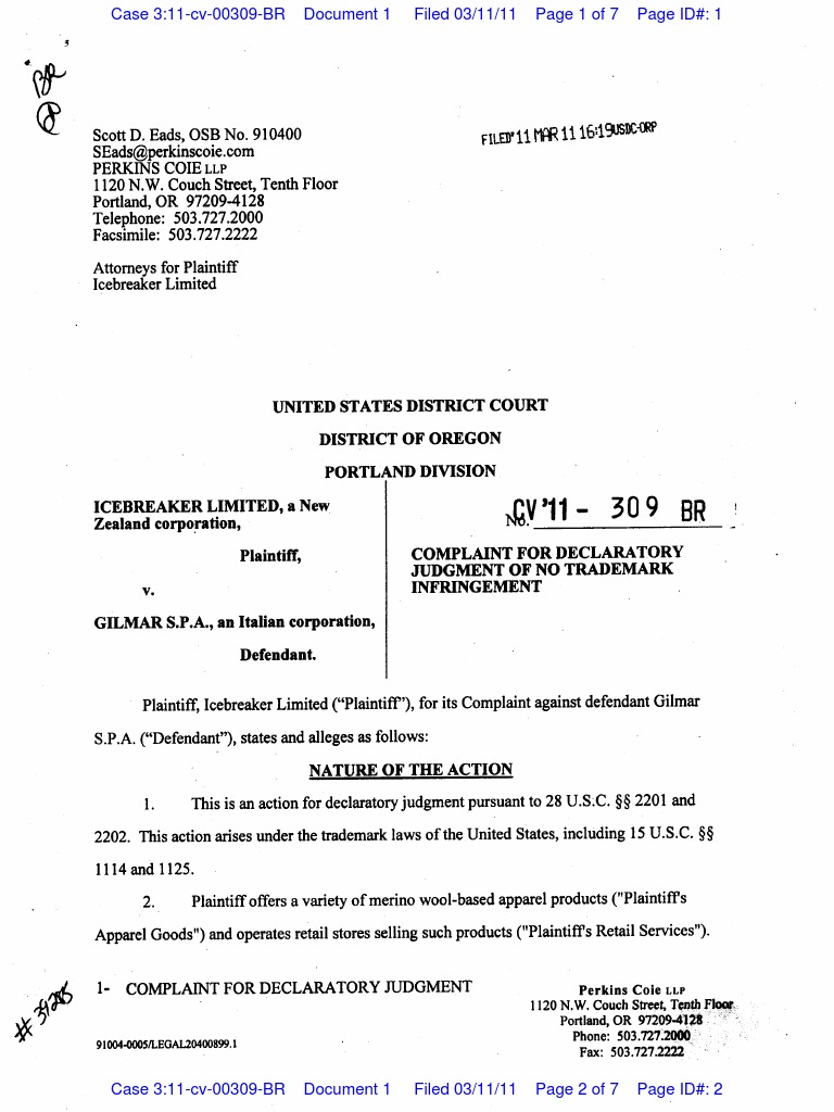 Complaint Icebreak V Ice and Iceberg | PDF | Trademark | Declaratory Judgment