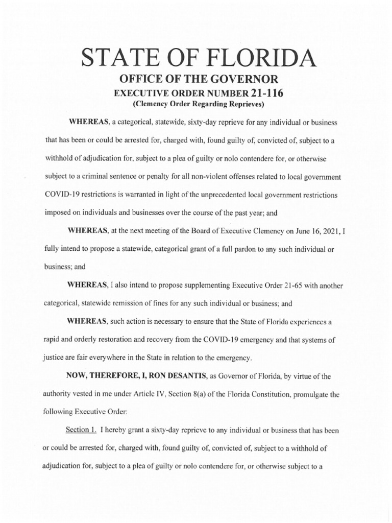 Florida Gov. Ron DeSantis Clemency Order | PDF