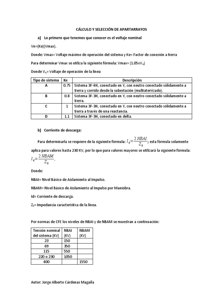 Cálculo y Selección de Apartarrayos | PDF | Voltio | voltaje