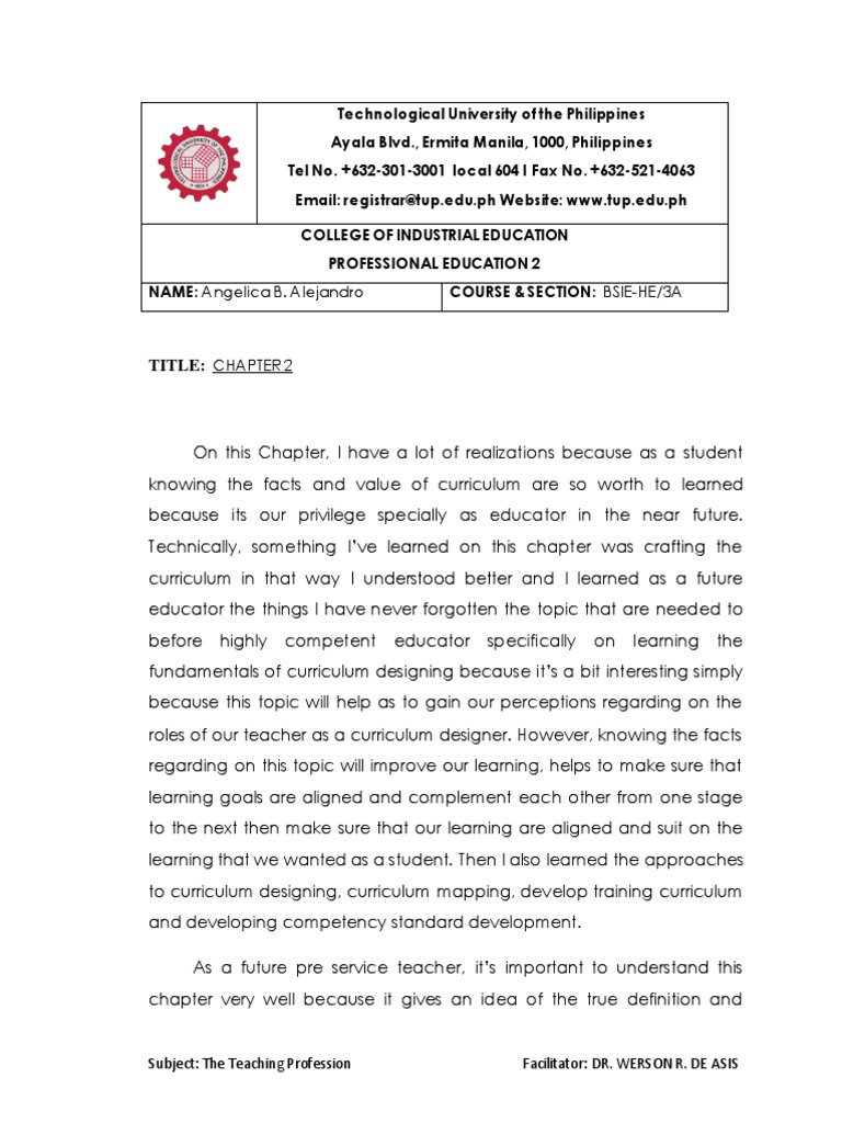 Alejandro-Chapter 2-Reflection Paper | PDF | Curriculum | Teaching