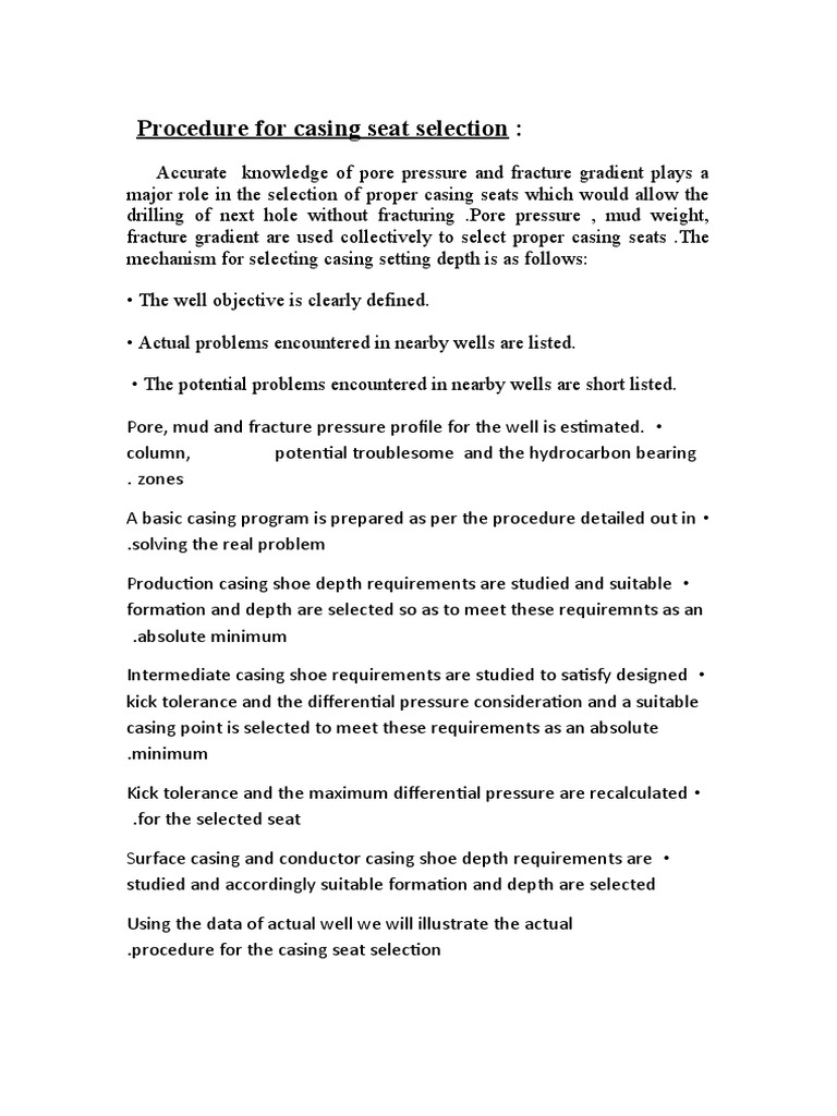 Casing Seat Selection Procedure Guide | PDF | Technology & Engineering