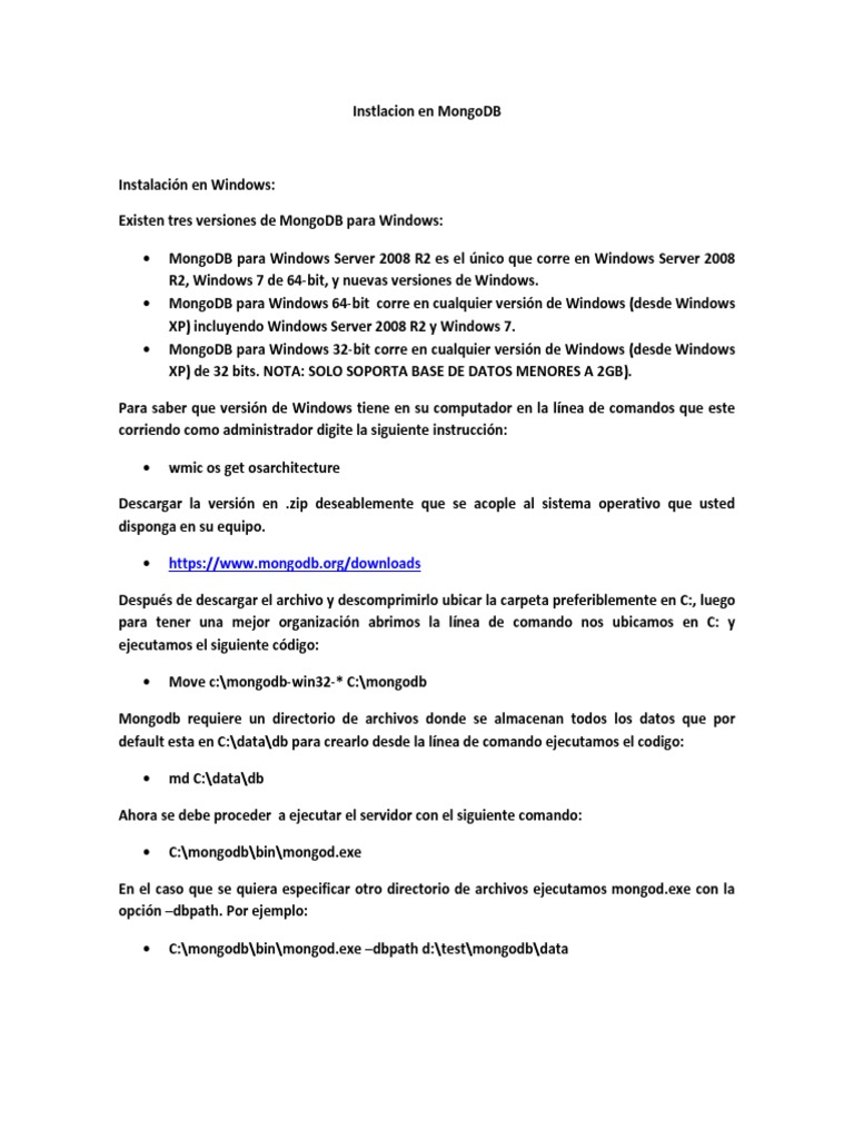 Instalacion en MongoDB | PDF | Mongo Db | Microsoft Windows