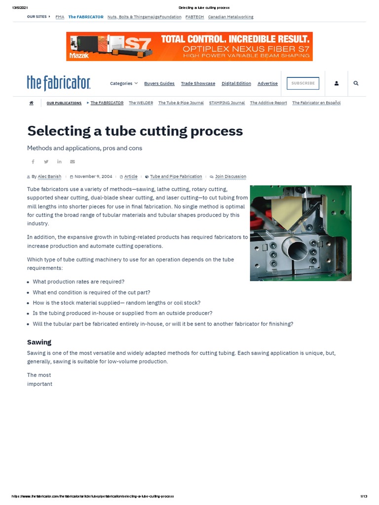 Selecting A Tube Cutting Process | PDF | Pipe (Fluid Conveyance) | Metals
