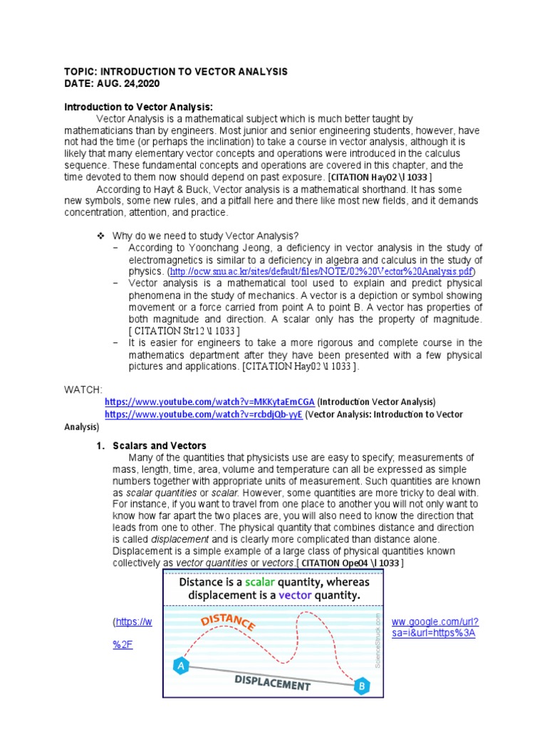 Topic: Introduction To Vector Analysis DATE: AUG. 24,2020 Introduction To Vector Analysis | PDF ...