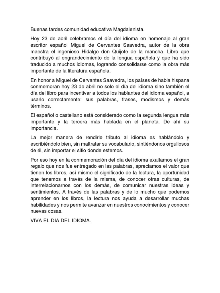 Celebración del Día del Idioma Español | PDF
