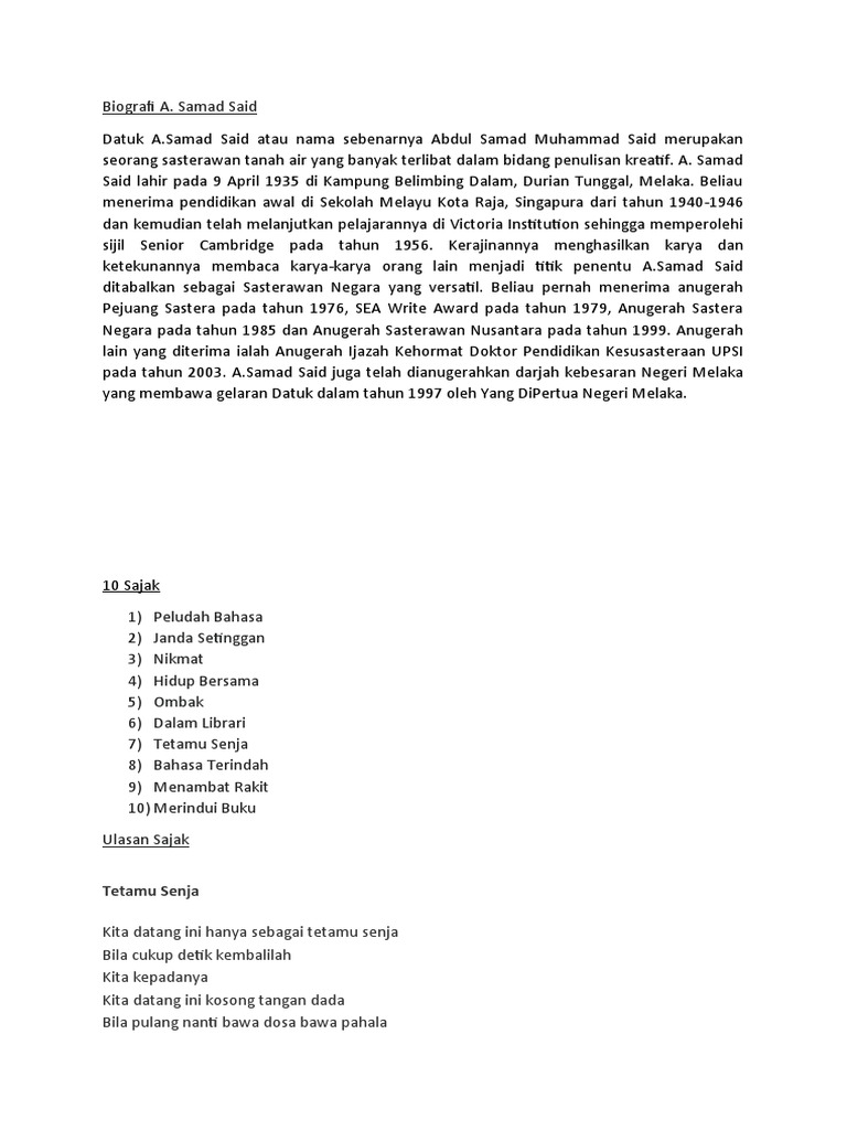 Biografi A. Samad Said | PDF
