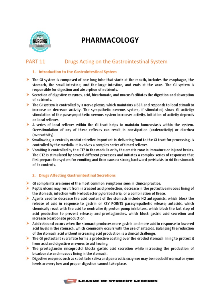 Pharmacology: Drugs Acting On The Gastrointestinal System | PDF ...