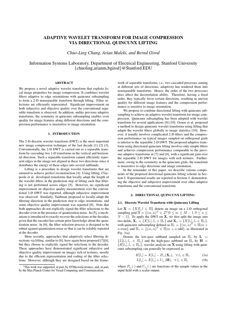 Adaptive Wavelet Transform For Image Compression Via Directional ...
