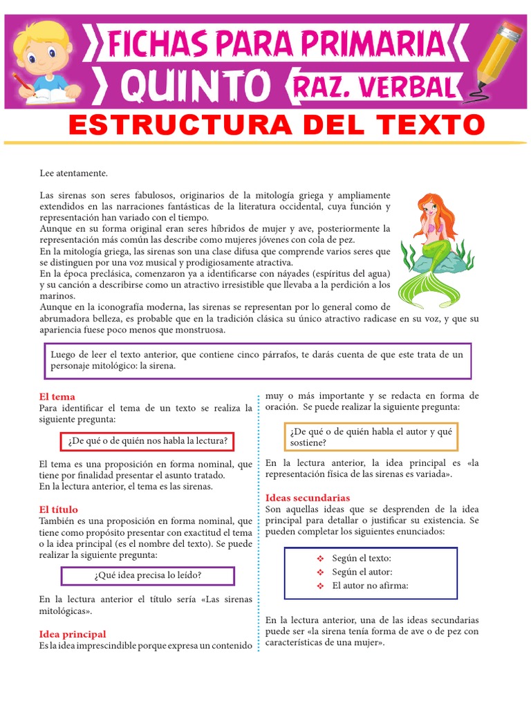 Hojas De Trabajo De Estructura De Texto De Quinto Grado