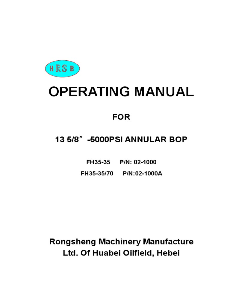 13-5m Annular Bop Operation Manual | PDF | Screw | Piston