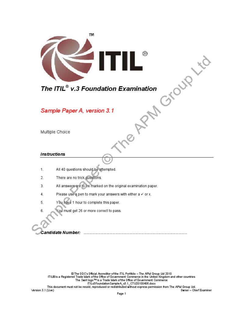 ITIL v3 Test Example | PDF | Business | Computers