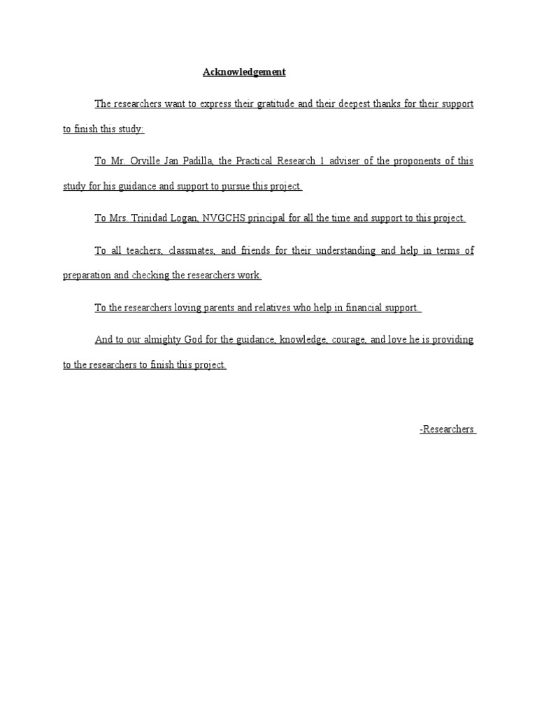 Example of Acknowledgement in Research (2018-2019) | PDF