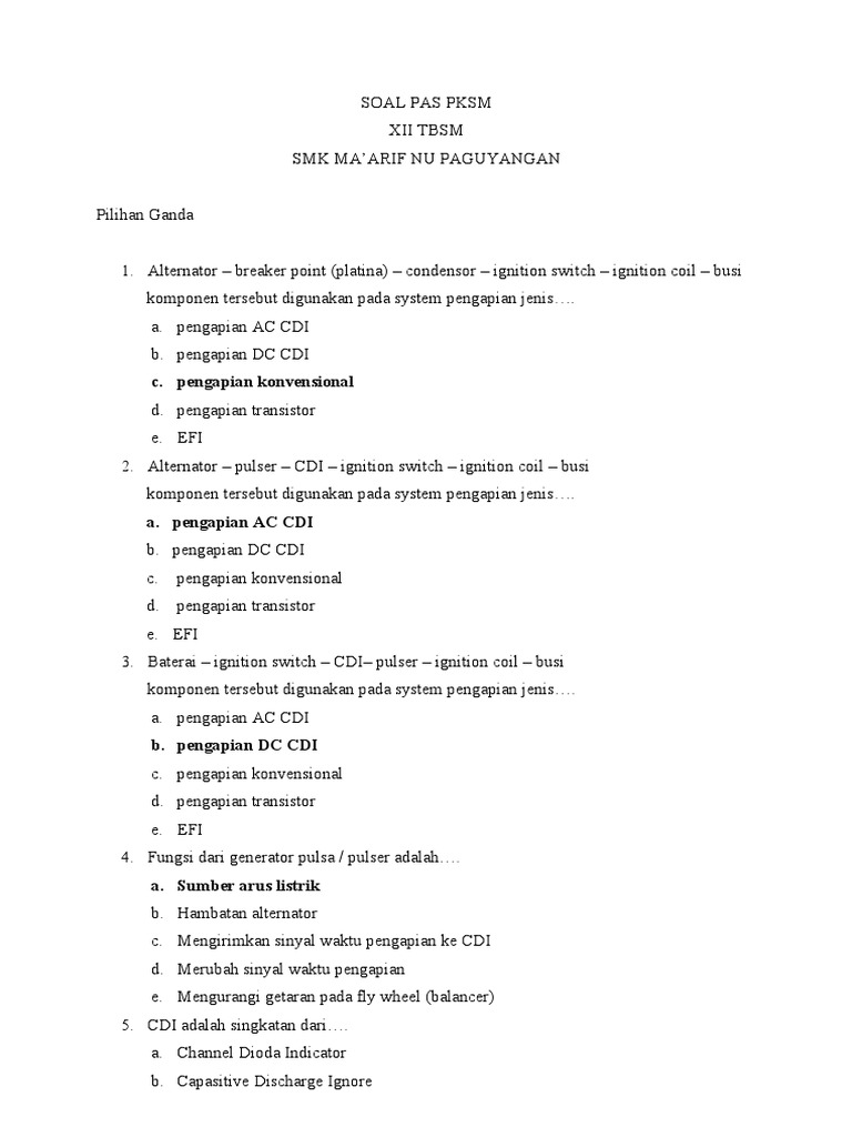 Soal PKSM Xii TBSM | PDF | Metode & Bahan Ajar | Teknologi & Rekayasa