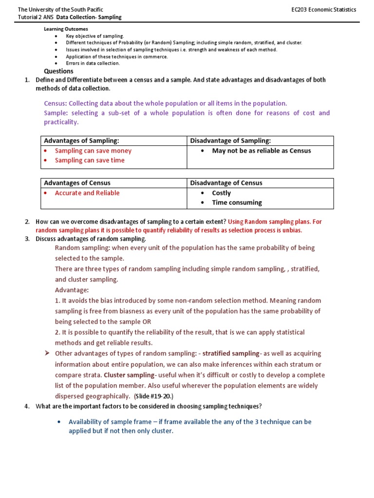 EC 203 Tutorial 2 | PDF | Stratified Sampling | Sampling (Statistics)