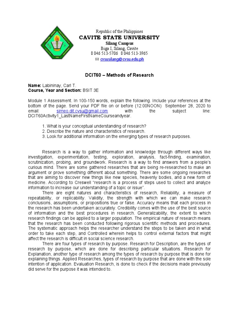 Cavite State University: DCIT60 - Methods of Research | PDF | Scientific Method | Academic ...