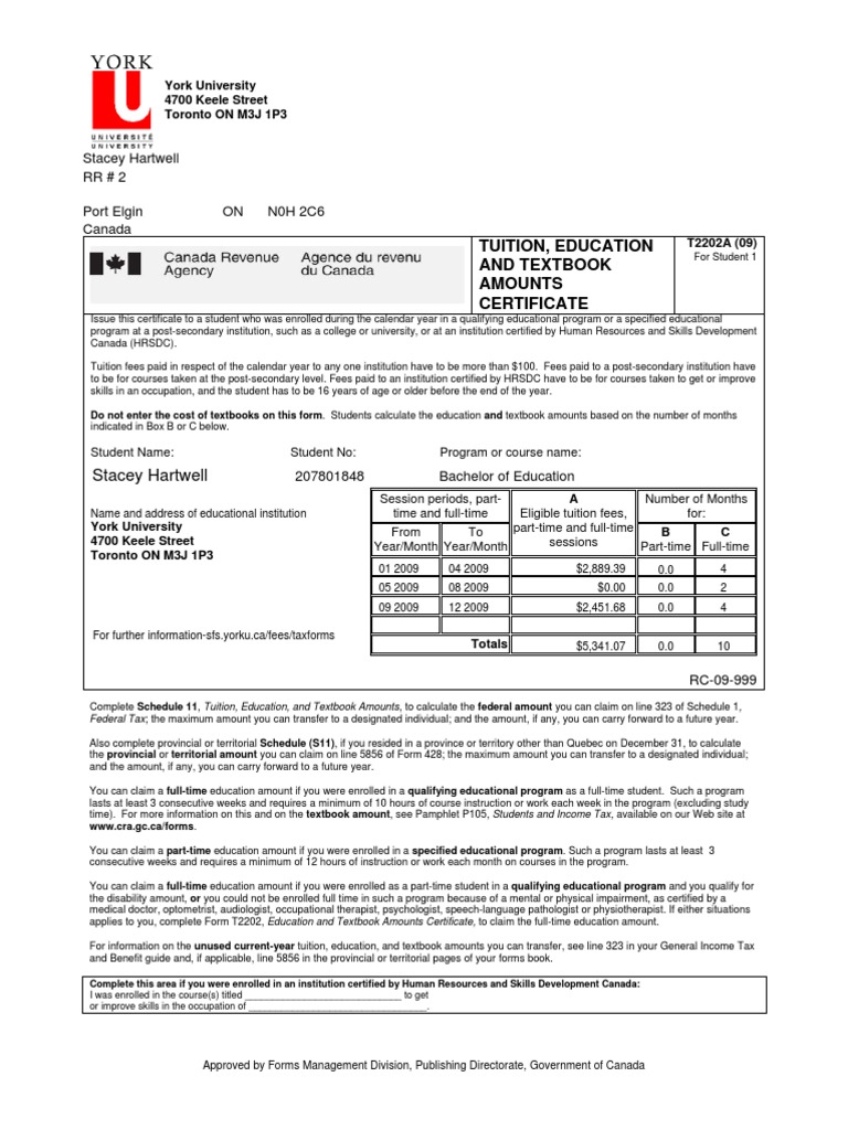 T2202a 2009 English | PDF | Provinces And Territories Of Canada ...