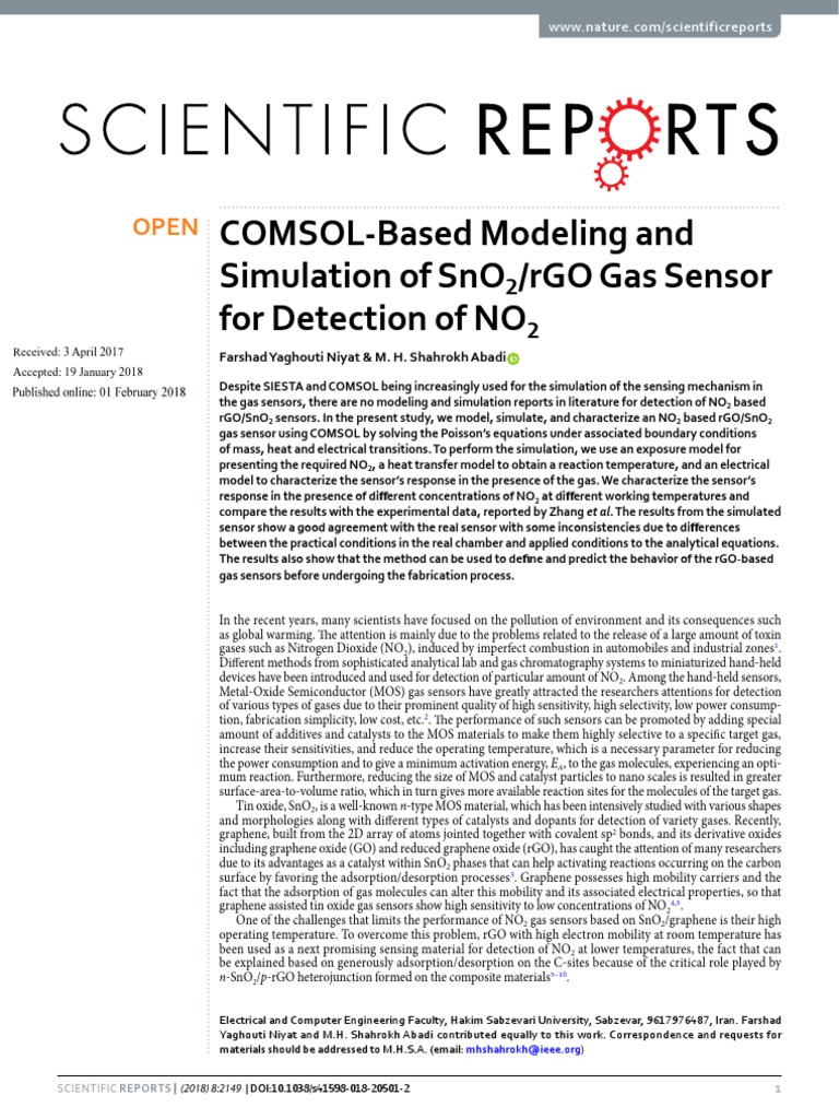 Comsol-Based Modeling and Simulation of Sno /rgo Gas Sensor For Detection of No | PDF | Thermal ...