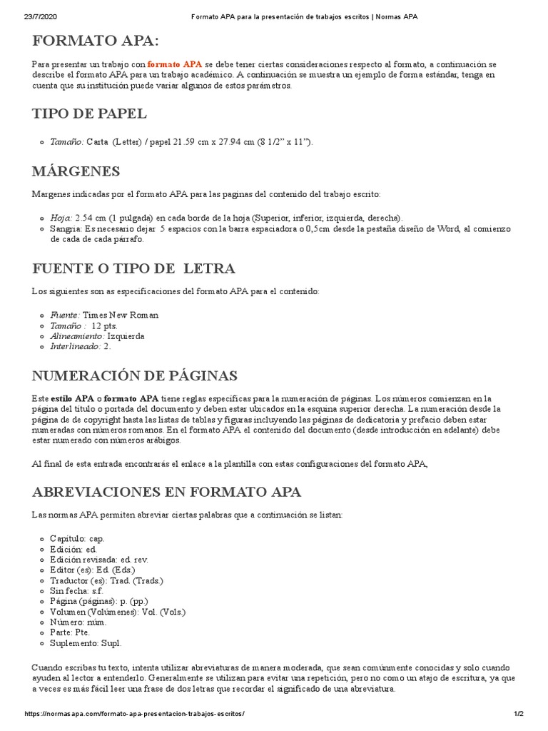 Formato APA para La Presentación de Trabajos Escritos - Normas APA | PDF | Informática y ...
