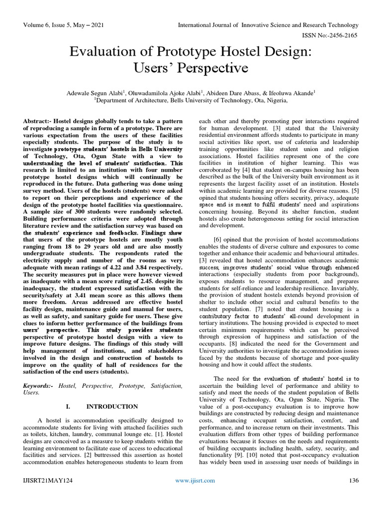 Evaluation of Prototype Hostel Design Users' Perspective | PDF | Survey ...