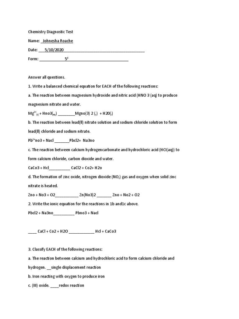 Chemistry Diagnostic Test | PDF | Acid | Hydroxide
