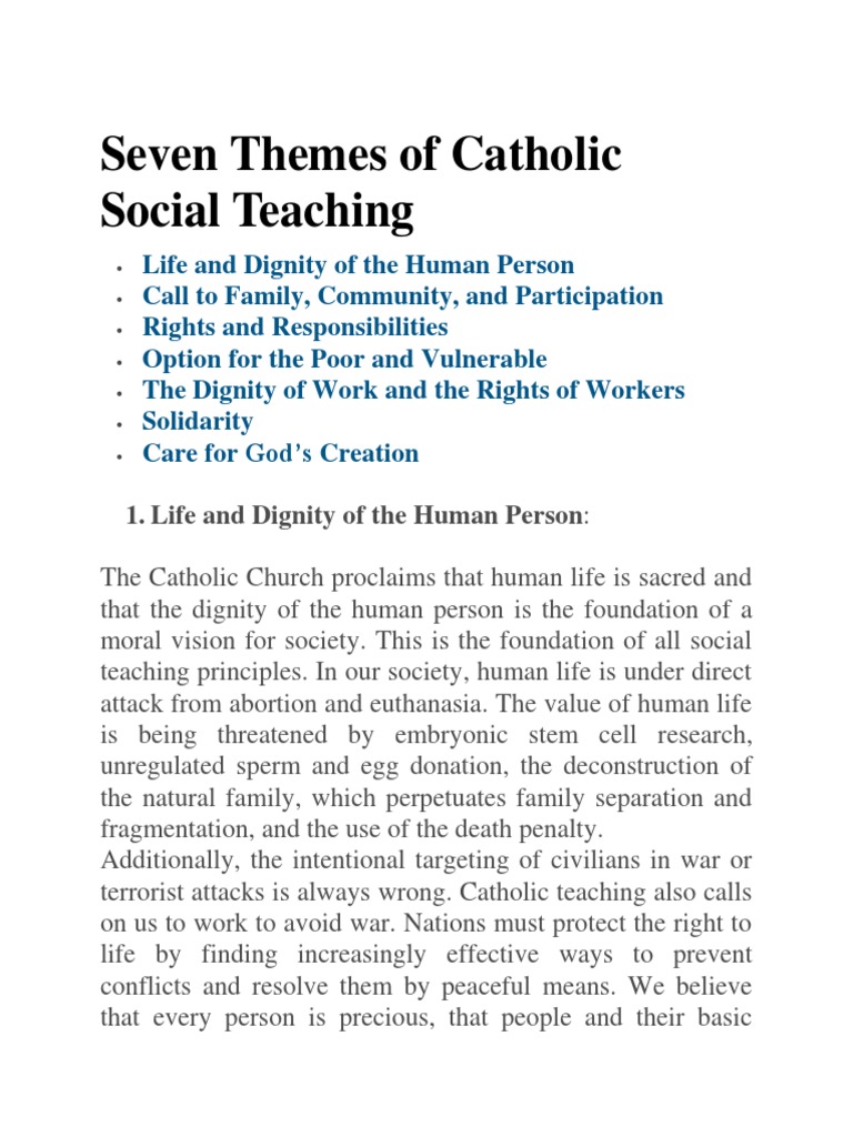 Seven Themes of Catholic Social Teaching | PDF | Catholic Social ...