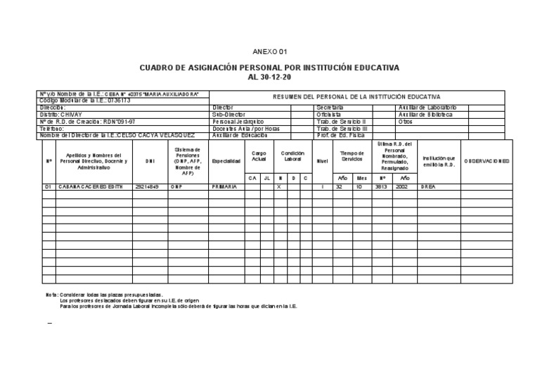 Cuadro de Asignación Personal | PDF