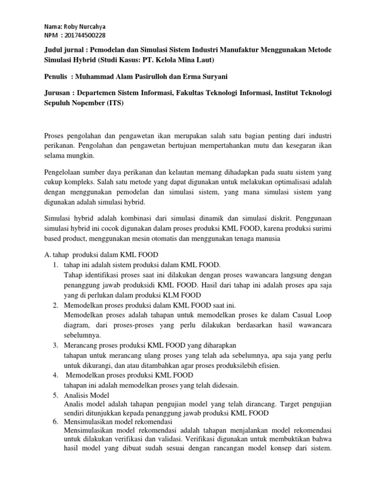 Optimalisasi Produksi KML Food dengan Simulasi | PDF
