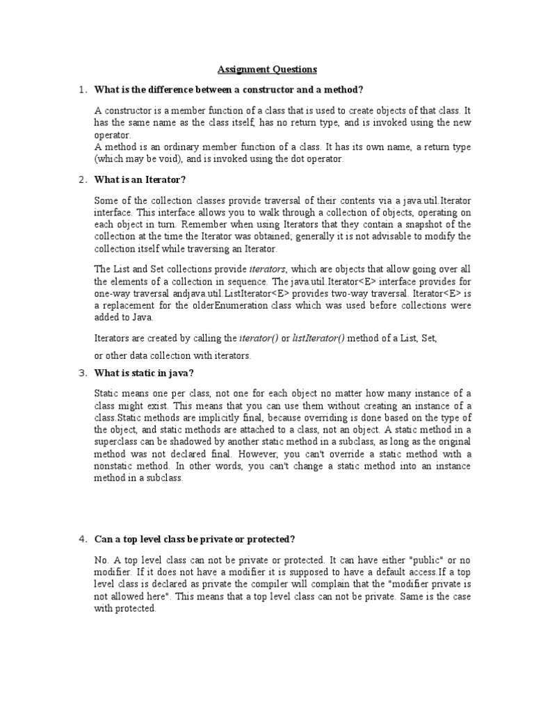Assignment Questions What Is The Difference Between A Constructor And A