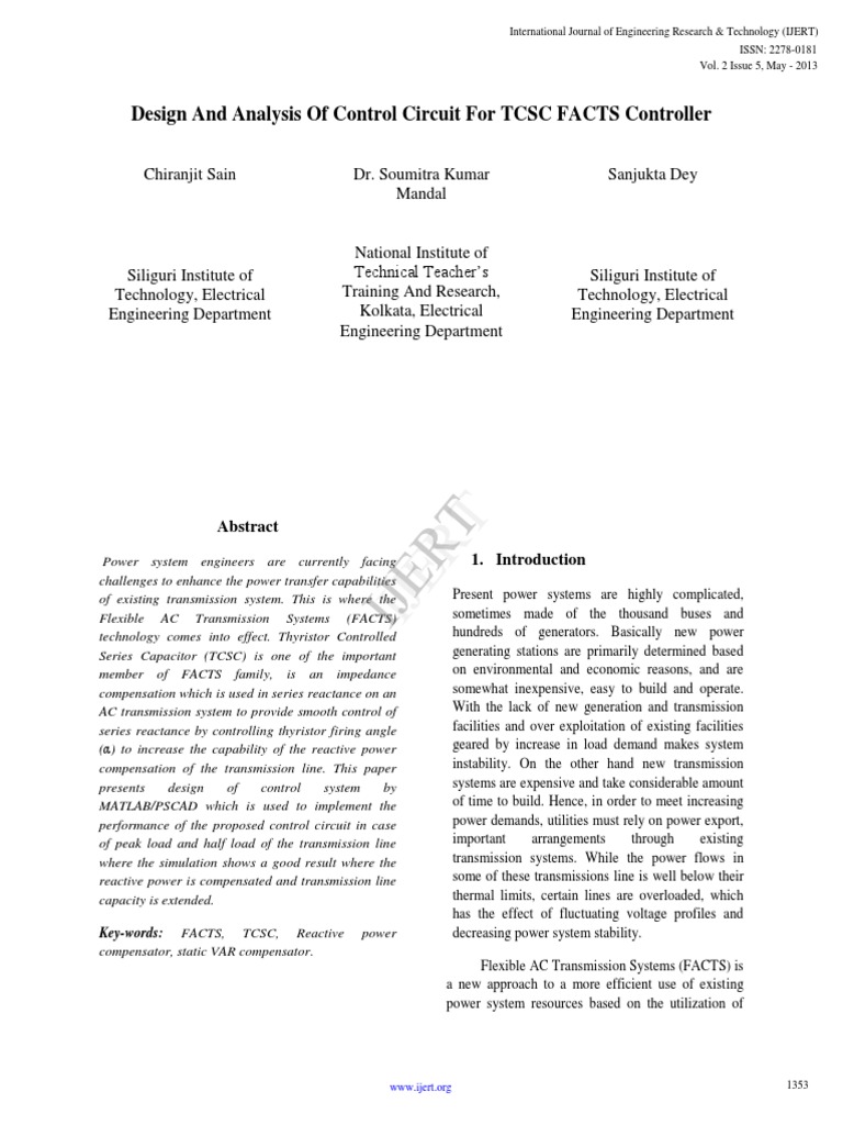 Design and Analysis of Control Circuit For TCSC Facts Controller IJERTV2IS50704 | PDF | Electric ...